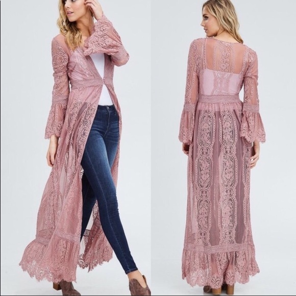Jackets & Coats | Mauve Lace Duster Cardigan | Poshmark
